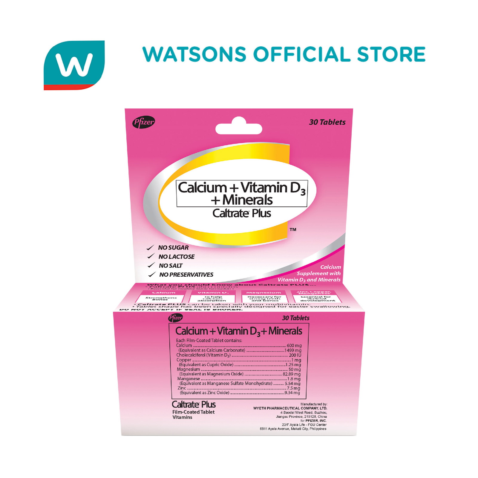 Caltrate Plus Box of 30 Tablets (Calcium, VitaminD3, and Minerals ...