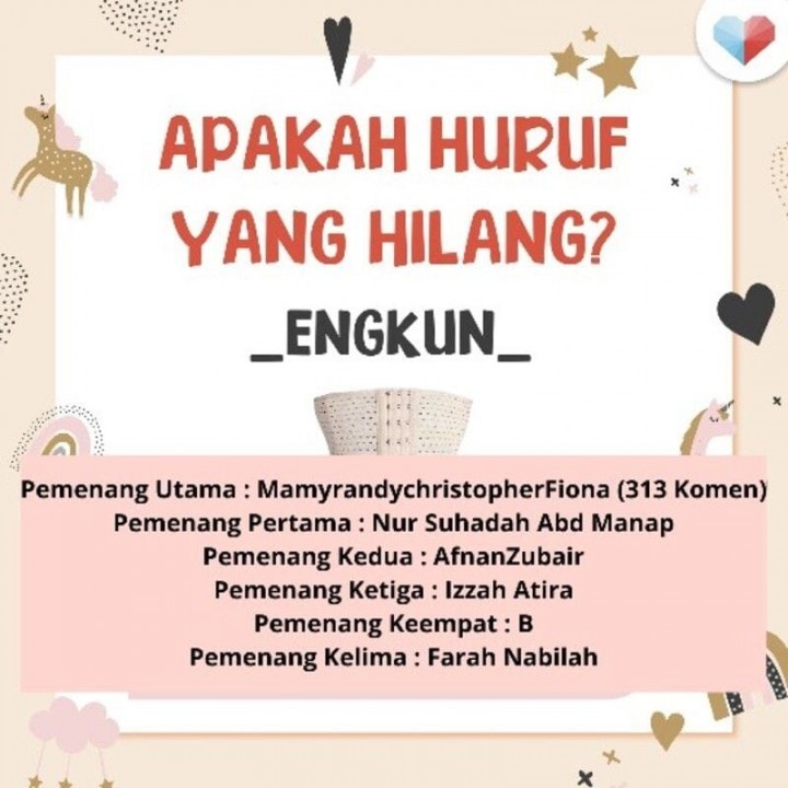 Tahniah kepada pemenang Permainan Huruf yang Hilang! Terima