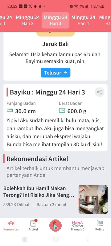 Panjang janin dan bbj tidak sesuai di aplikasi dengan hasil