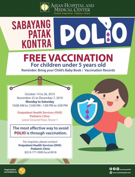 Libreng Bakuna Kontra Polio Mula Sa Mga Ospital Sa Bansa