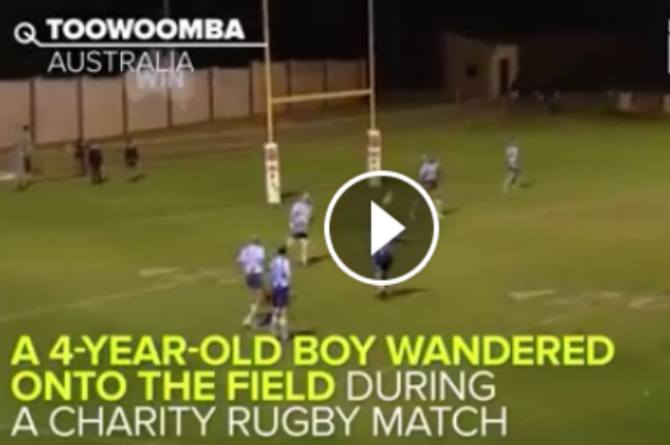 Kid Wanders Into Rugby Field And Plays With Legends