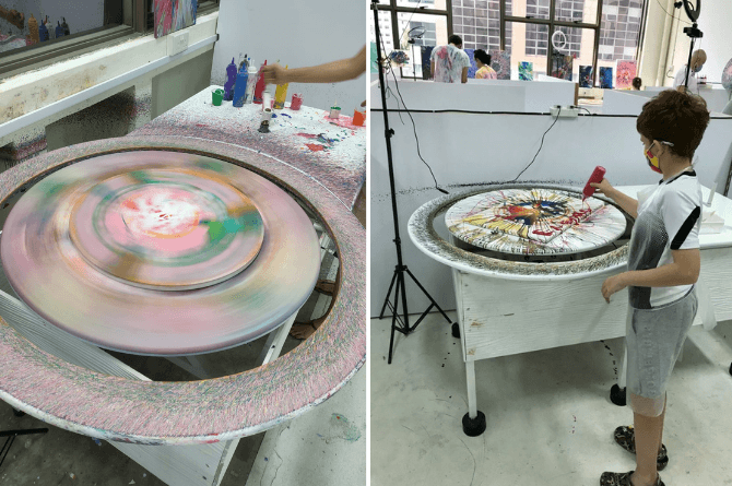 Spin Paint House: Art Jamming Studio With Spin Painting Tables
