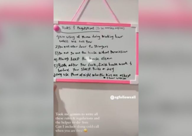 Woman’s ‘Rules and Regulations’ List for Maid Leaves Netizens Fuming