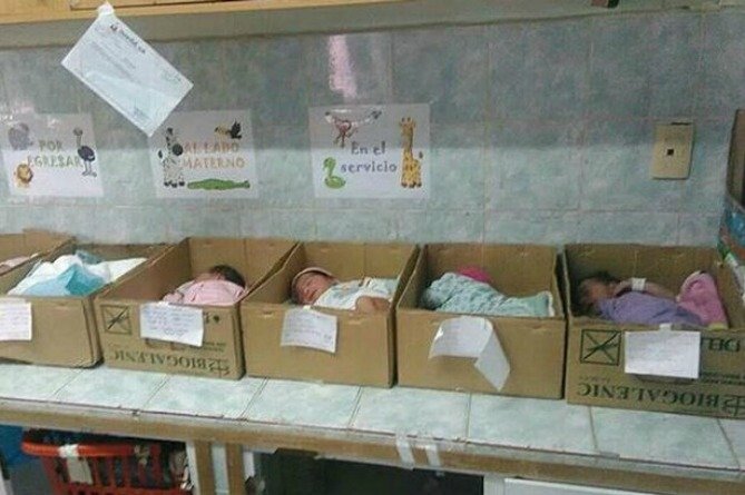 Image Showing Newborns In Cardboard Boxes Highlights "Hospital Crisis"